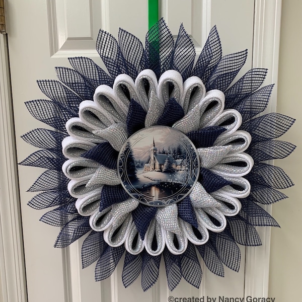 Round Winter Church Wreath Sign, Metal Wreath Sign, Home Decor, Door ...