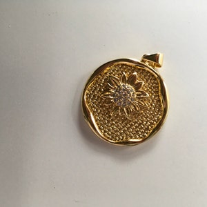 Gold Sunflower Coin Charm Necklace 24k Gold Filled Sunflower Jewelry ...