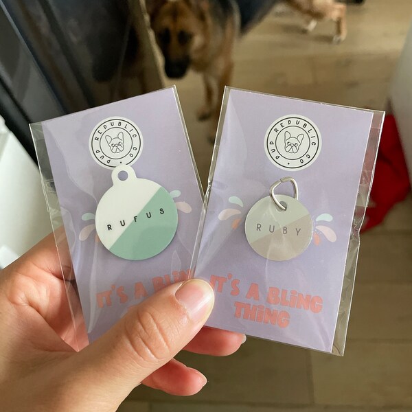 Blue Hunter Dog Tag Cat Tag Pet ID Tags - Personalised Name and Number ...
