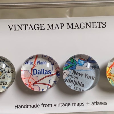 Custom Vintage Map Magnets, Set, You Pick the Locations, Map Gifts ...