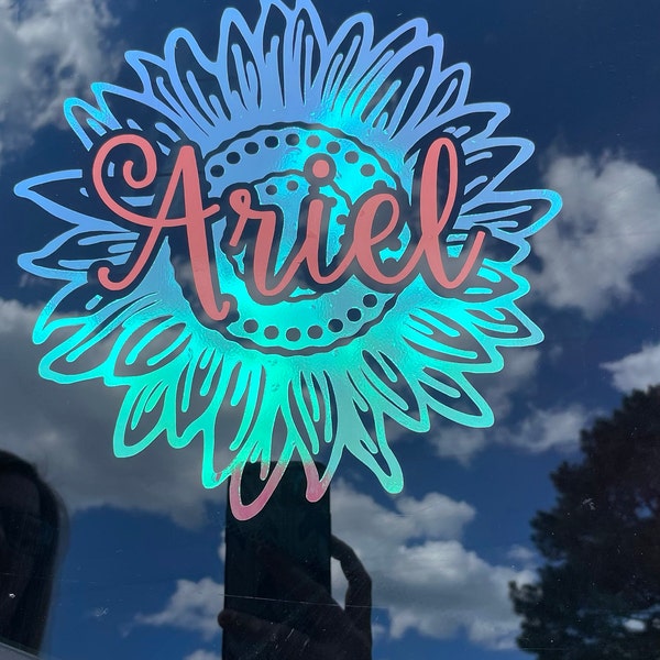 Holographic Sunflower Name Vinyl Decal | Sunflower Car Decal ...