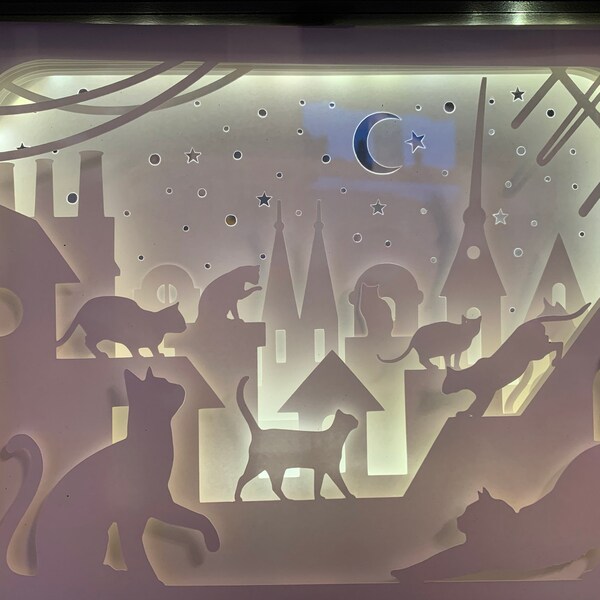 Cats in the City Shadow Box Files, Paper Cut Light Box Template Files ...