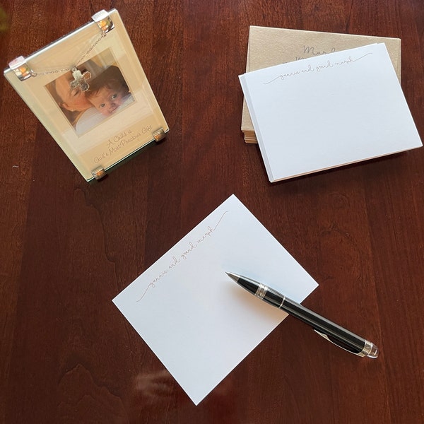 Script Personalized Stationery Cards Set, Flat Notecards, Personalized ...