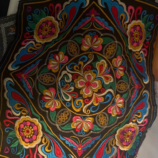 Colorful Butterfly Pattern Hmong Embroidered Textile, Tribal Fabric ...
