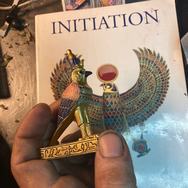 Vintage Golden Horus Mini Statue - Ancient Egyptian God Horus With ...