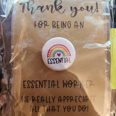 Essential Worker Button Pin and Thank You Card, Essential Worker Thank ...