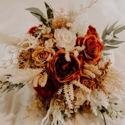 Burnt Orange,ivory,sage Green Wedding Bouquets Bridal Bridesmaids ...