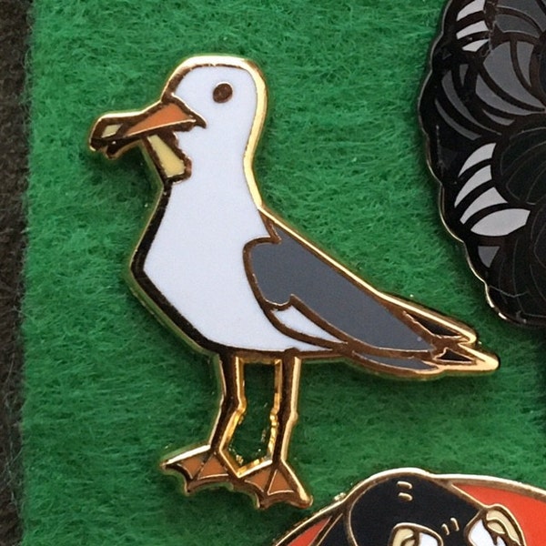 Seagull With Chip Australian Bird Hard Enamel Mini Pin - White Grey and ...
