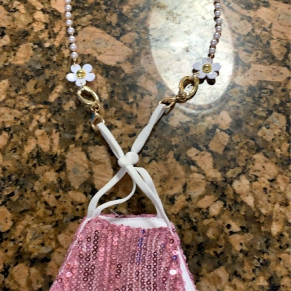 Black Pearl Mask Lanyard Necklace With Daisy Flower Charms, Eyeglass ...