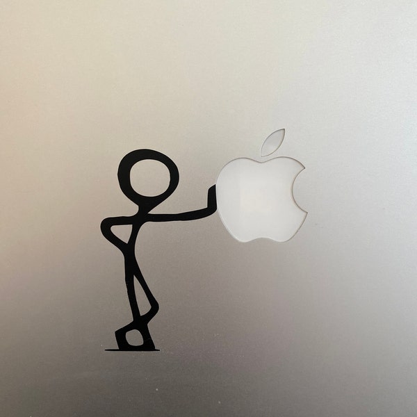 MacBook - Stick Man Leaning on Apple Logo - Funny Car Truck Sticker ...