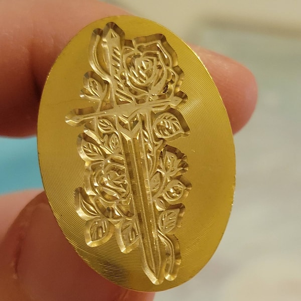 Rose and Sword Wax Seal Stamp, Rose Oval Wax Seal Stamp Kit Wax Seal ...