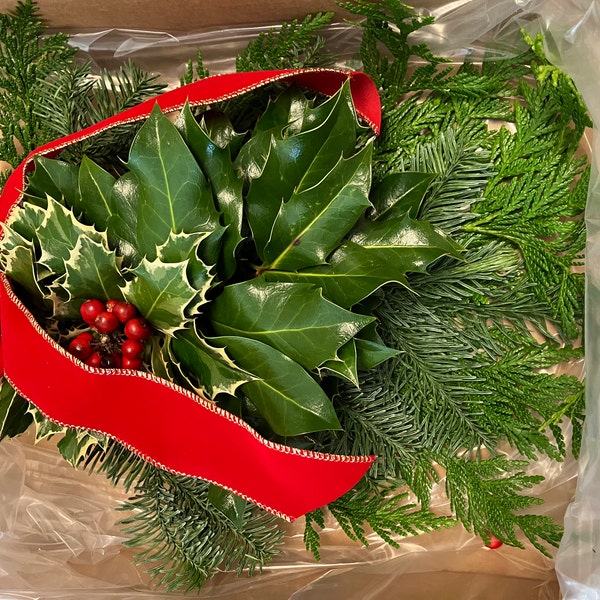 Fresh Evergreen & Holly Swag - Etsy