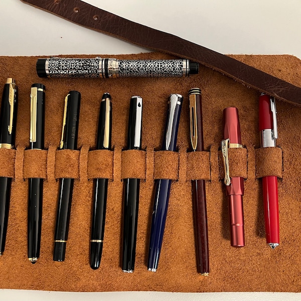 Personalized Fountain Pen Case Hand Crafted, Top Grain Leather Roll ...