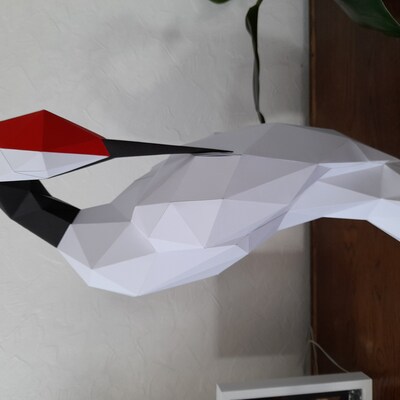 Red-crowned Crane Papercraft Template, Abstract Low Poly 3D Origami ...