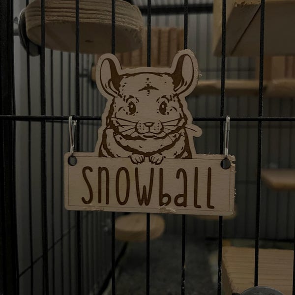 Personalized Chinchilla Cage Name Tag, Custom Engraved Wood Pet Habitat ...