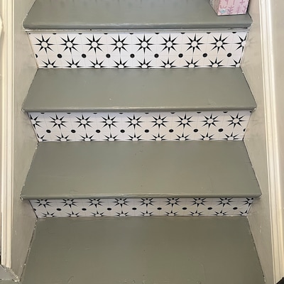 Herringbone Tile White Stair Riser Decals Vinyl Strips Minimalist ...