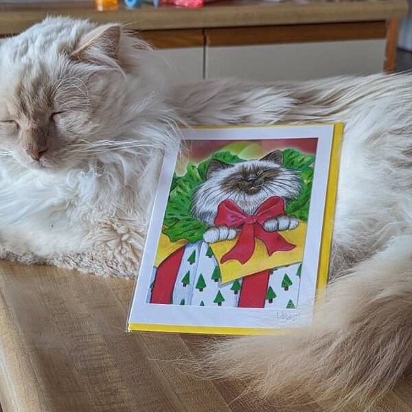 CAT CARD. Laid Back Cat, Cat on the Beach. 5x7 Size. Handmade Note Card ...