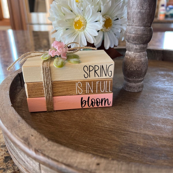Spring Mini Wood Book Stack/tier Tray Decor/spring Decor/ Wood Books ...