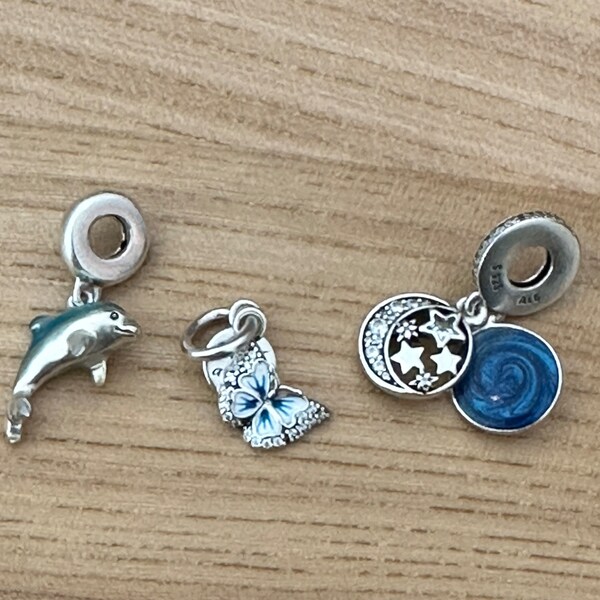 Pandora Blue Butterfly Quote Double Dangle Charm # 790757C01 W/box - Etsy