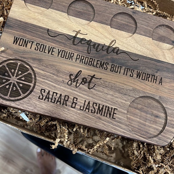 Tequila Wood Flight Board With Handle & Charcuterie Board Personalized ...