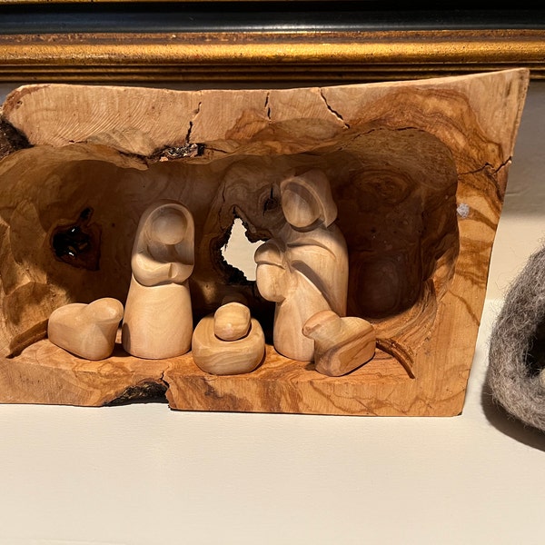 Large Nativity Set Hand Carved Nativity Scene in an Olive Tree Branch ...