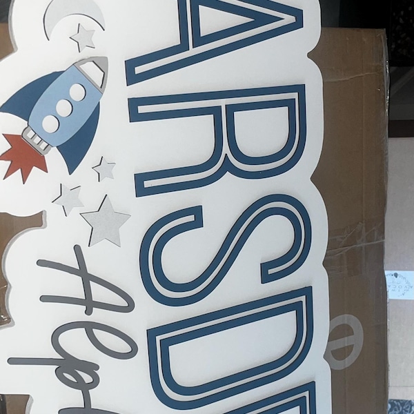 Rocket Name Sign, Name Sign, Large Wood Name Sign, Space Nursery Name ...