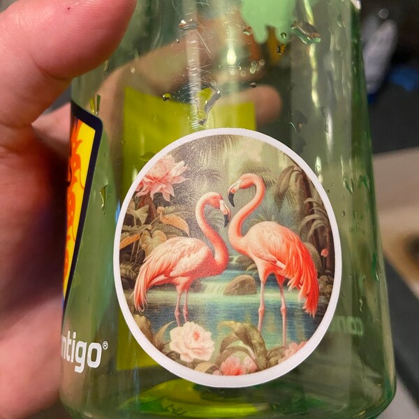 Flamingo Pair on Round Sticker - Perfect for Indoor or Outdoor Use ...