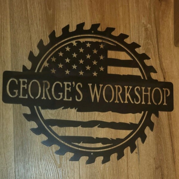 Custom American Flag Workshop Sign | Metal Shop Sign | Free Shipping ...