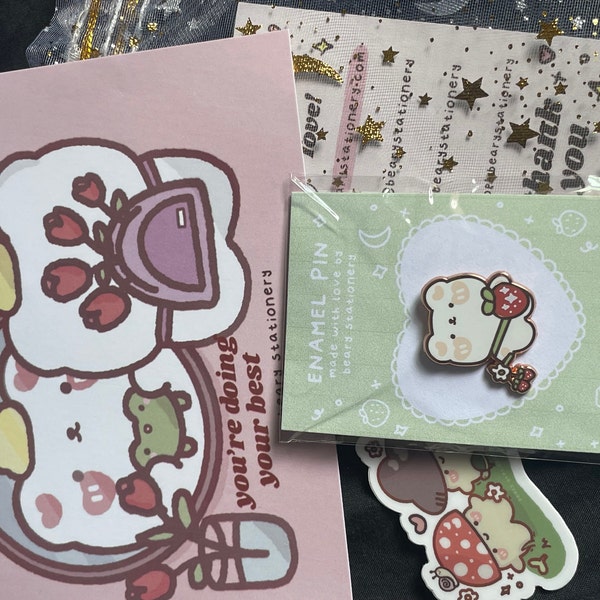 Strawberry Bear Hard Enamel Pin | Kawaii Enamel Pin | Cute Enamel Pin ...