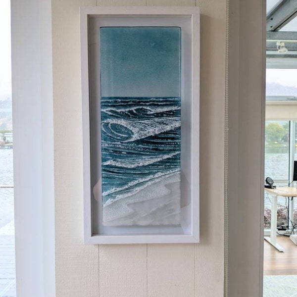 Wave in a Box Fused Glass Wave Wall Art Sun 25x25cm(10"), Turquoise ...