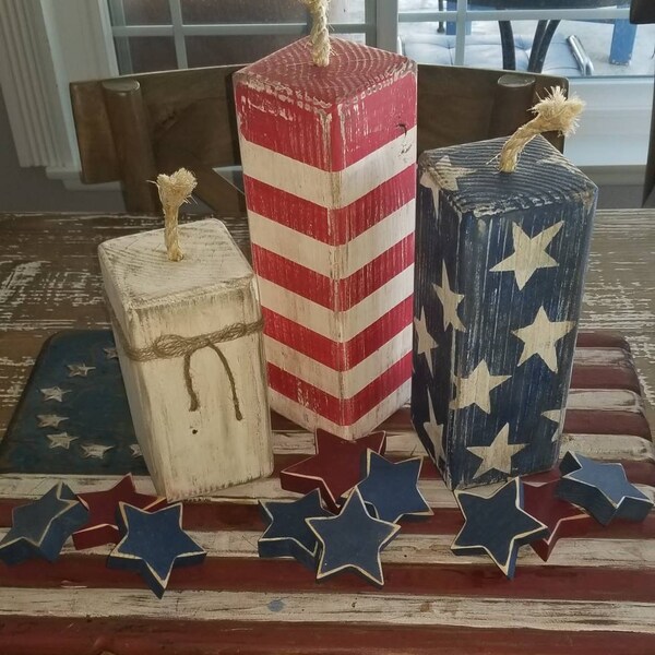 Wooden Rustic 4th of July Firecrackers, American Flag, Patriotic Wood ...