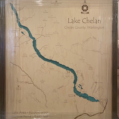Lake Chelan Map 3D Wood Map Custom Lake Map, 3D Depth Map, Cabin Décor ...