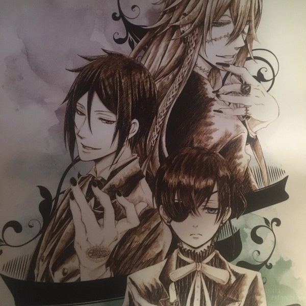 Black Butler Sketch Anime Poster Wall Art - Sebastian Michaelis Ciel ...