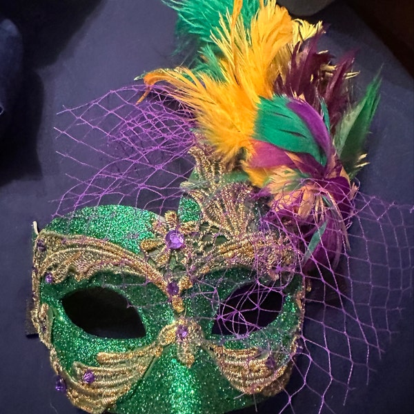 Mardi Gras Carnival Masquerade Mask With Feathers, Women's Mardi Gras ...