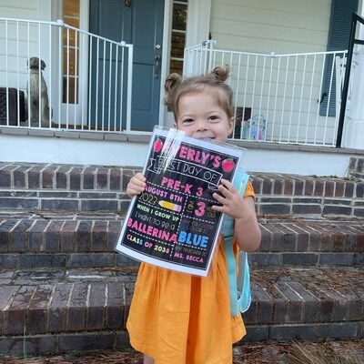 Editable Pink First Day of School Chalkboard Sign, Reusable First Day ...