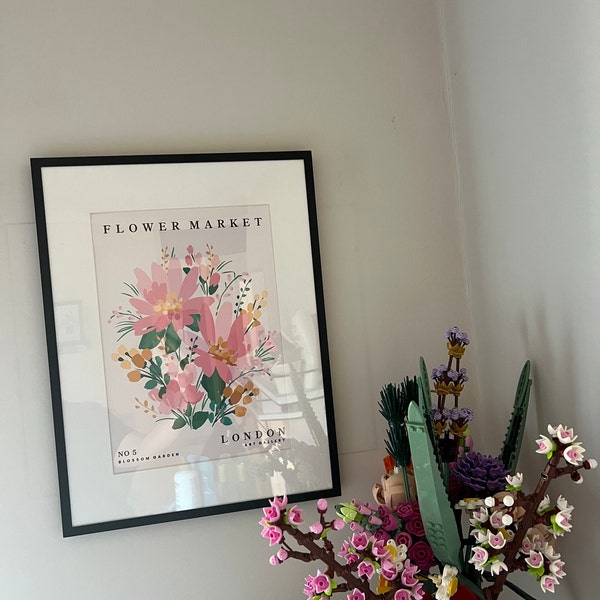 Flower Market London Poster, Pink Flower Prints, Plant Wall Art, Boho ...