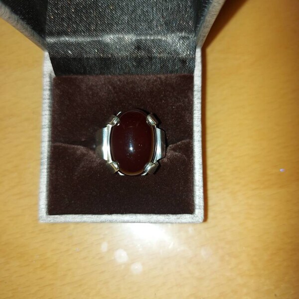 Yemeni Deep Blood Red Aqeeq Sterling Silver 925 Red Akik Ring Blood ...