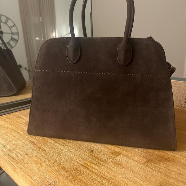Minimalist Tote Bag, Large Suede Handbag, Top Handle Bag, Timeless ...