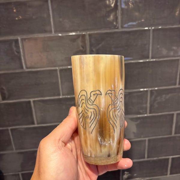 Handcarved Ox Horn Drinking Cups Norse-inspired Carved Design - Etsy