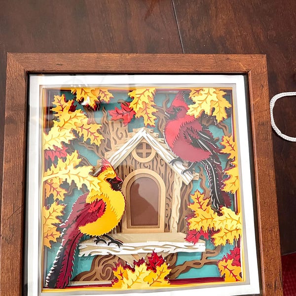 3D SVG Cardinal Couple on Birdhouse Shadow Box, 3D SVG Cardinal ...