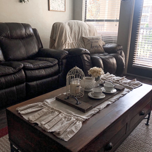 Rustic Cream Cotton Table Runner: Farmhouse Ruffled Decor - Etsy