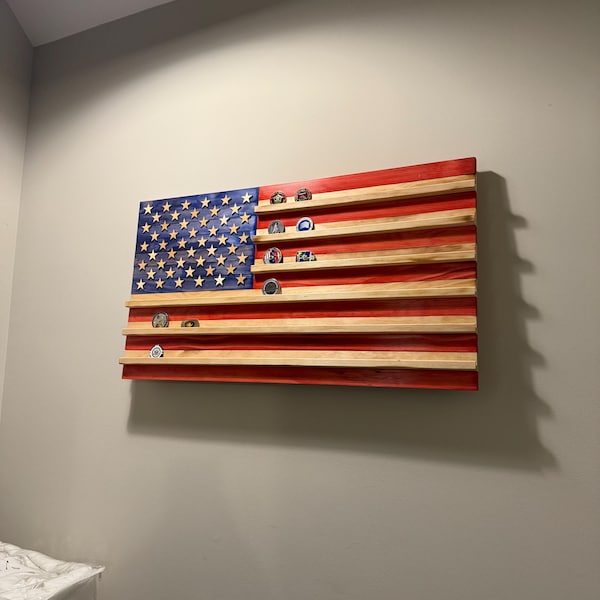 Rustic American Flag Gun Rack. Compound Bow Rack With Military Logo ...