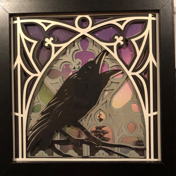 Raven Shadow Box SVG Template: Gothic Halloween Wall Art - Etsy