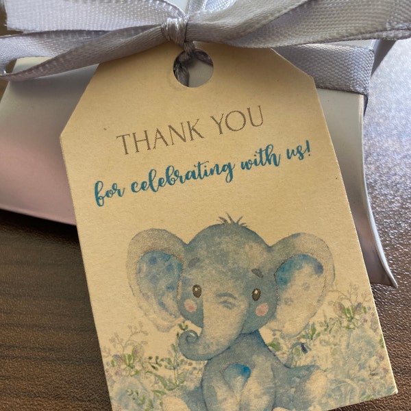 Blue Elephant Favor Tags, Thank You Tags, Baby Shower Favors, Thank You ...