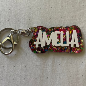 Personalized Name Keychain, Cute Confetti Acrylic Keyring, Backpack ...
