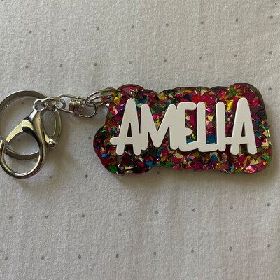 Personalized Name Keychain, Cute Confetti Acrylic Keyring, Backpack ...