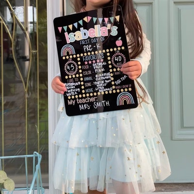 Preschool 1st Day of School, Rainbow First Day Reusable Sign, 1st Day ...