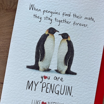 Penguin Valentines Card / Personalised Romantic Valentine's Day Card ...