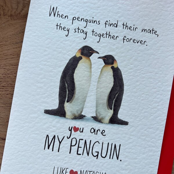 Penguin Valentines Card / Personalised Romantic Valentine's Day Card ...