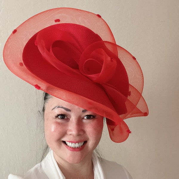 Black Woman Ascot Races Hat, Kentucky Derby Hat With Veil, Large ...